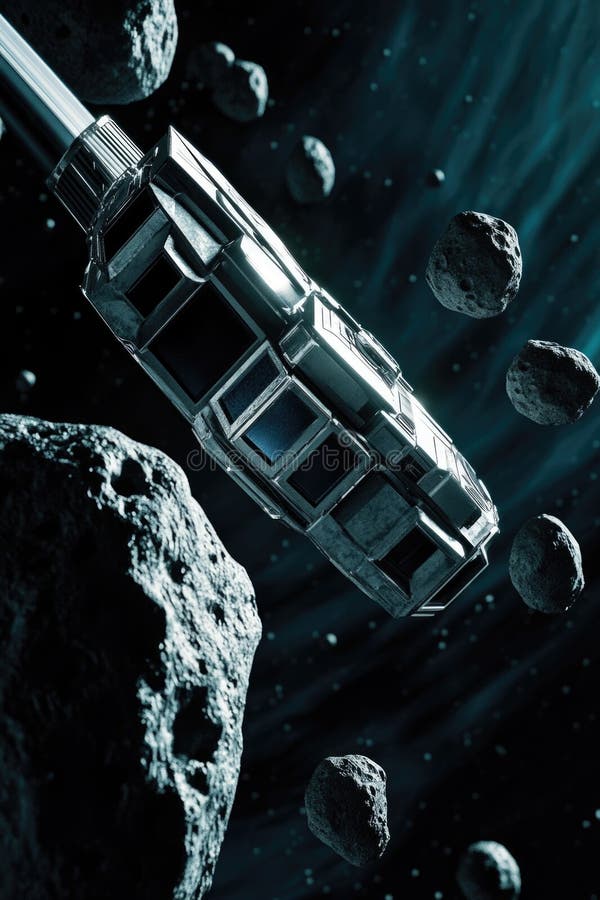 A Spaceship Flying Over a Group of Rocks in Space, Suitable for Sci-fi ...