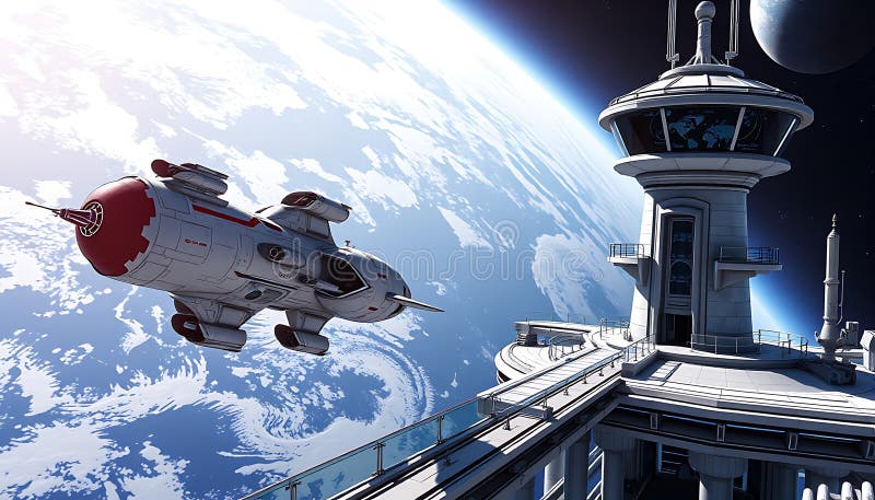 Spaceship Flying Over Planet Sci-fi Concept and Space Exploration ...
