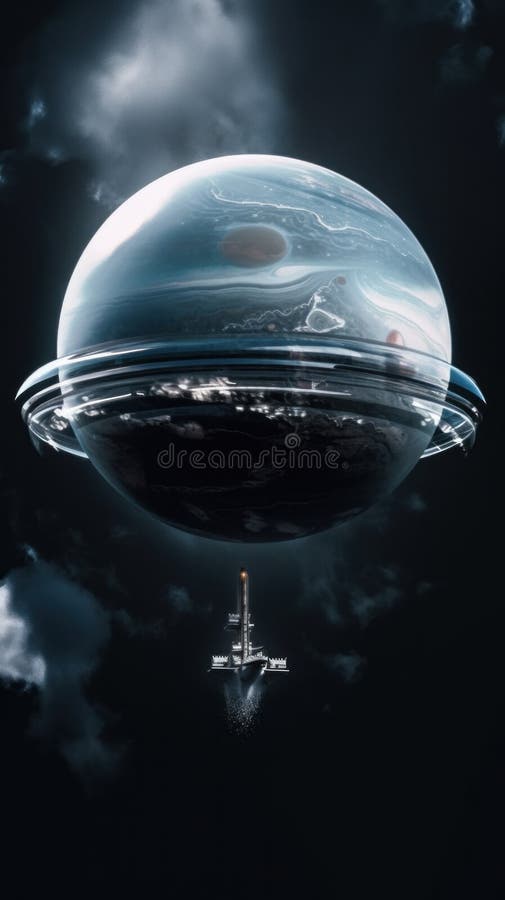 A Spaceship Flying in the Sky with a Planet in the Background ...