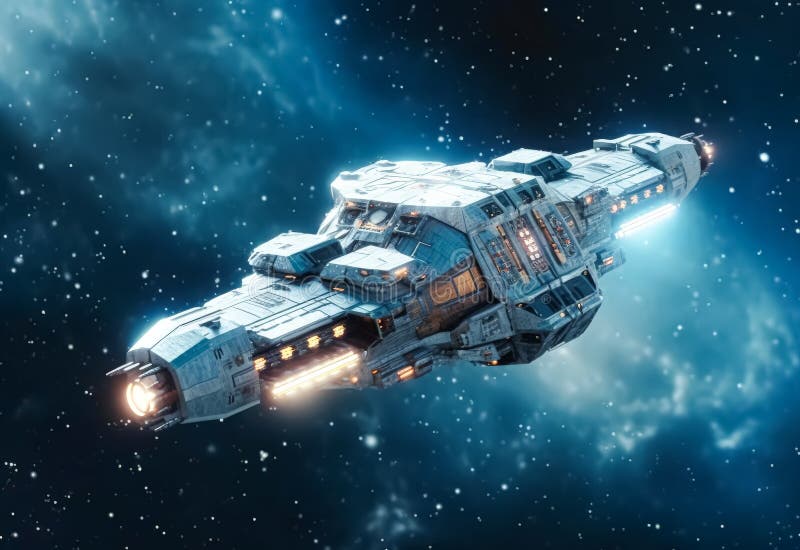 A Spaceship is Flying through Space with a Bright Light Coming from Its ...