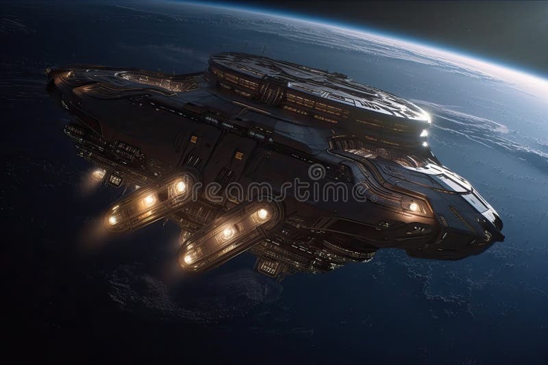 Spaceship of the Future in Space, Deep Space and Spaceship, Generative AI. Stock Illustration ...