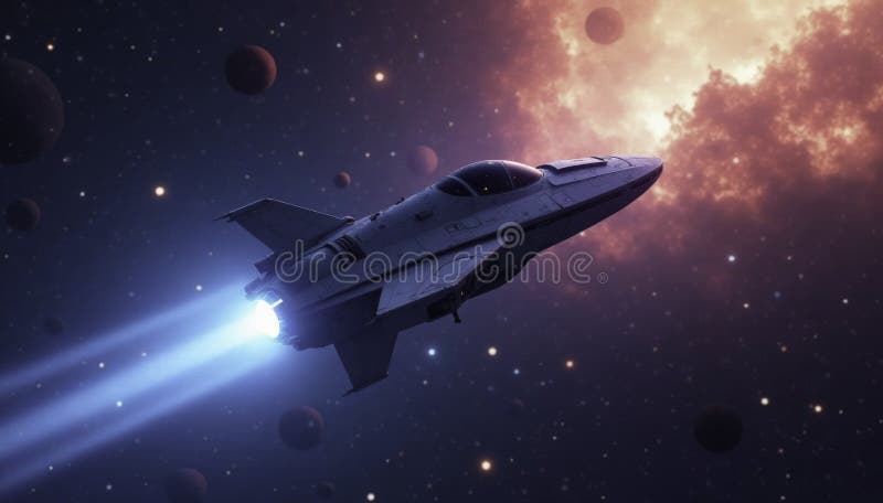 Spaceship Glows with Soft Blue Light As it Pierces through Nebula ...