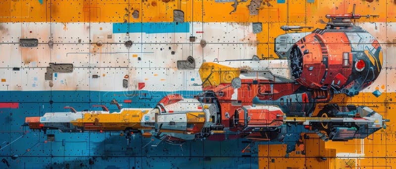 Spaceship Graffiti on a Concrete Wall Stock Photo - Image of industrial ...