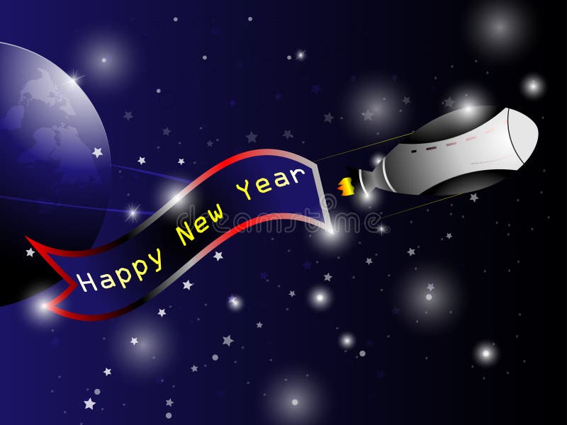 Spaceship Happy New Year Background Stock Illustration - Illustration ...
