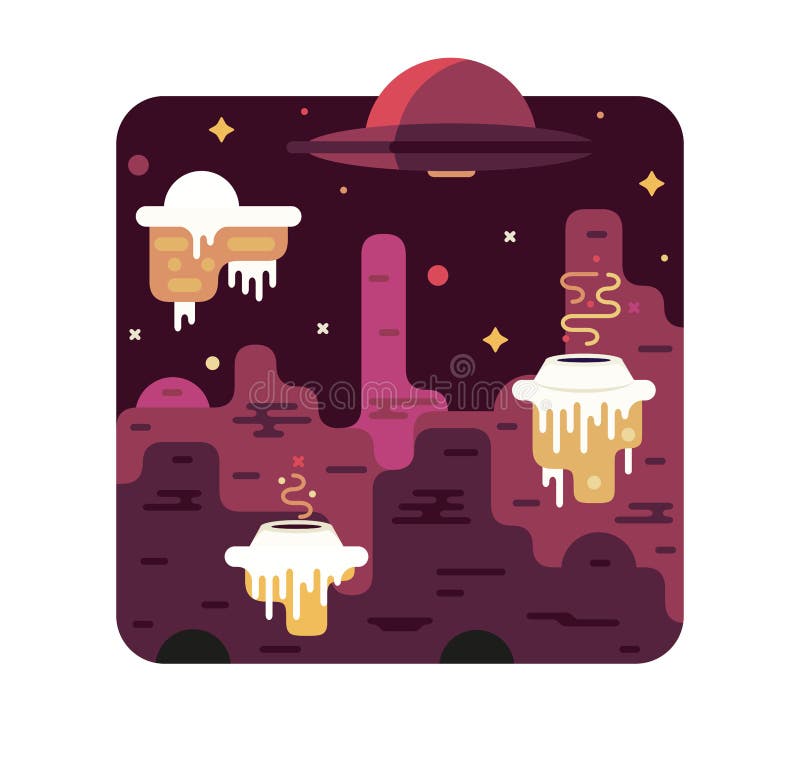 Spaceship Hover Above Space Surface Close To Asteroids - Vector Cartoon ...