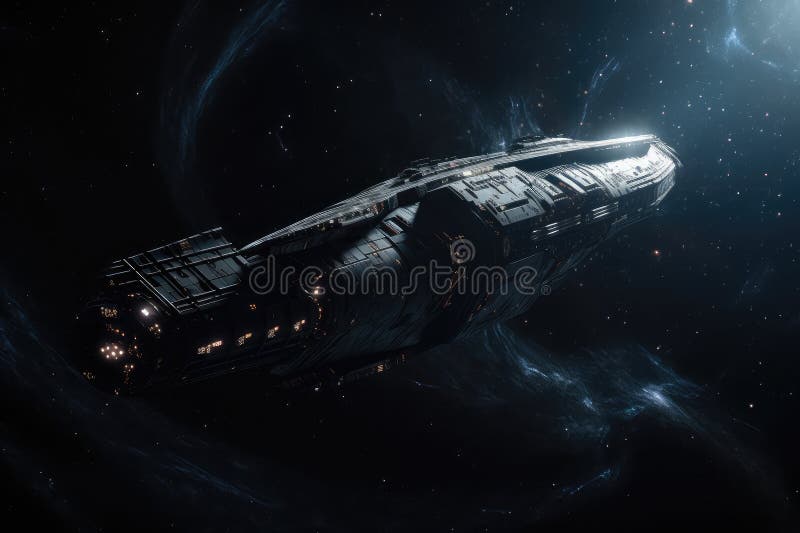 Spaceship Hurtling Past the Dark Void of Intergalactic Space Stock ...