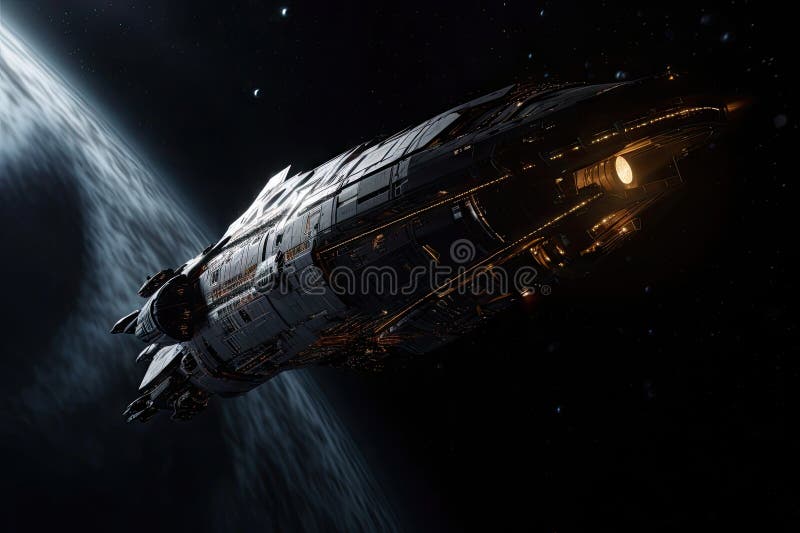 Spaceship Hurtling Past the Dark Void of Intergalactic Space Stock ...