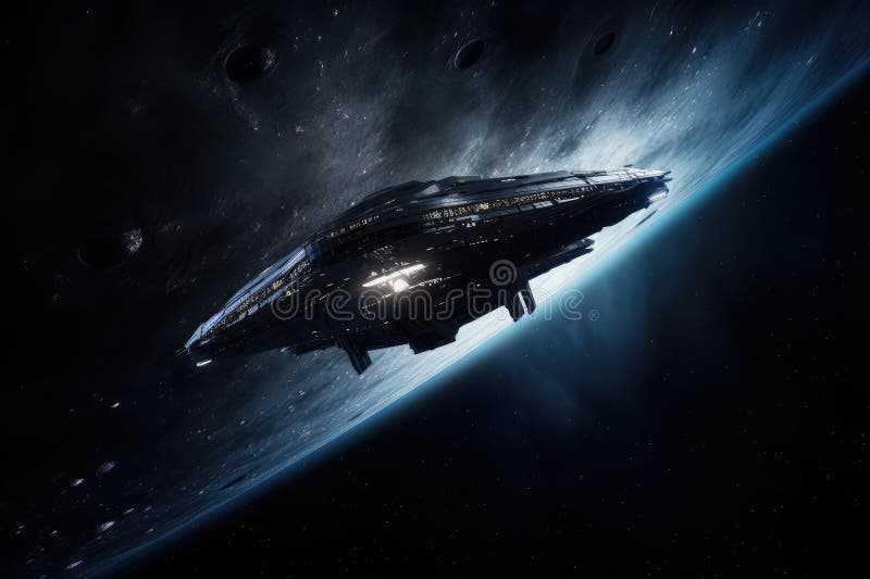 Spaceship Hurtling Past the Dark Void of Intergalactic Space Stock ...