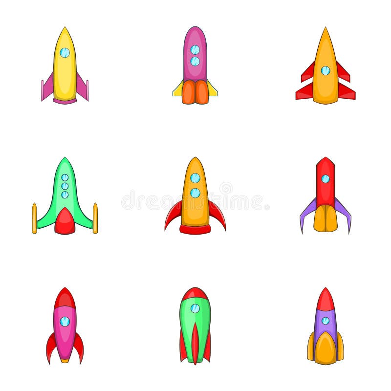 Spaceship Icons Set, Cartoon Style Stock Vector - Illustration of ...