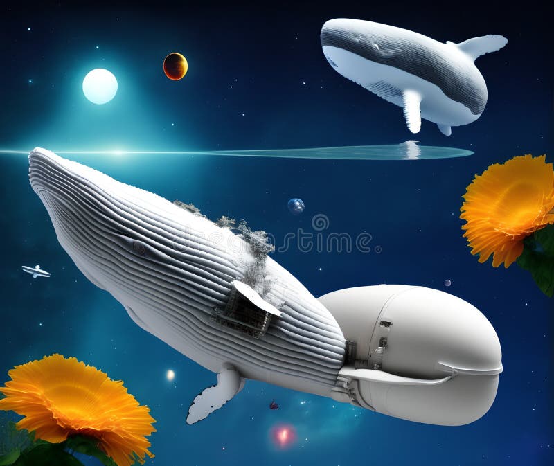Spaceship on Infinite Improbability Drive with Whale and Flower ...