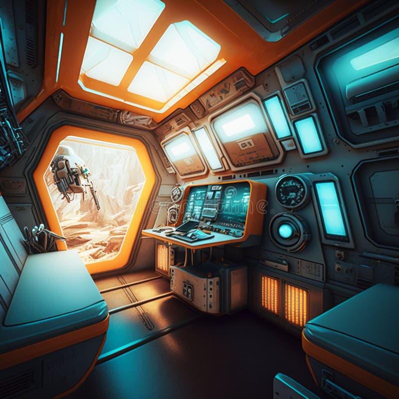 Spaceship Interior Artwork stock illustration. Illustration of lighting ...