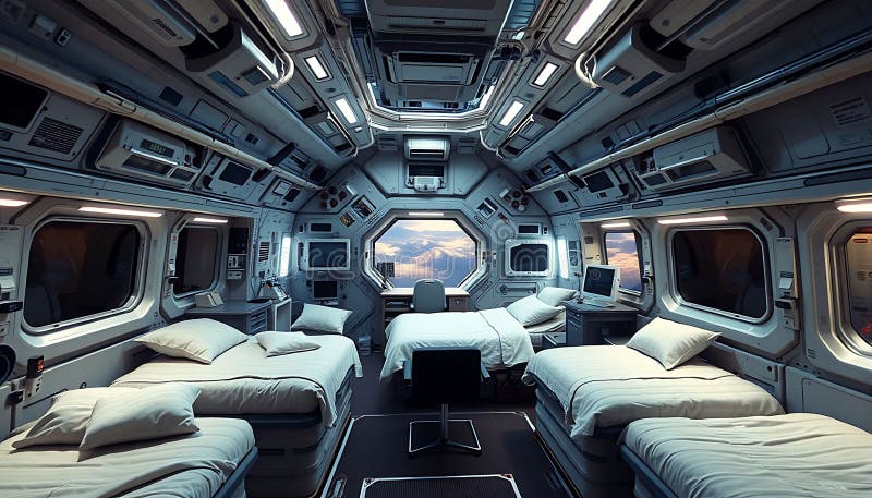 Spaceship Command Bridge with Instrument Control Panels and Viewscreen ...