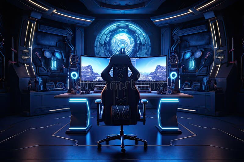 Spaceship Interior with Computers and Screens 3D Rendering Elements, 3D ...