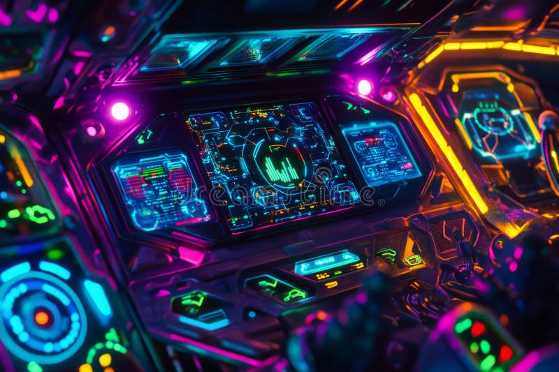 A Spaceship Interior Covered in Metallic Hexagonal Panels Illuminated ...