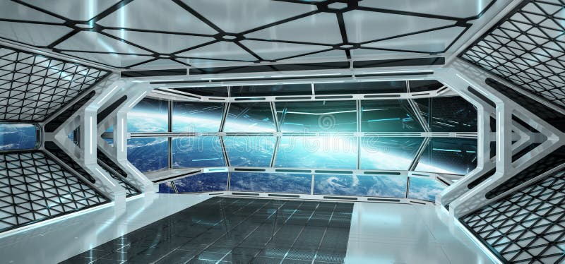 Spaceship Interior with View on Earth 3D Rendering Elements of T Stock ...