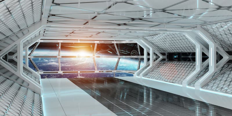 Spaceship Interior with View on Earth 3D Rendering Elements of T Stock ...