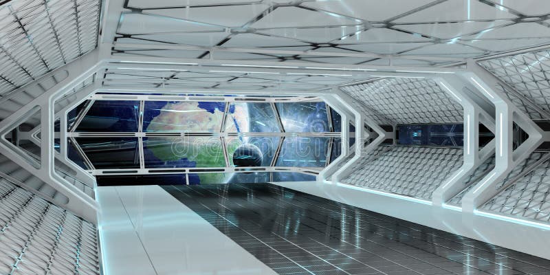 Spaceship Interior with View on Earth 3D Rendering Elements of T Stock ...
