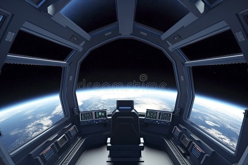 Spaceship Interior with View on the Planet Earth 3D Rendering Elements ...