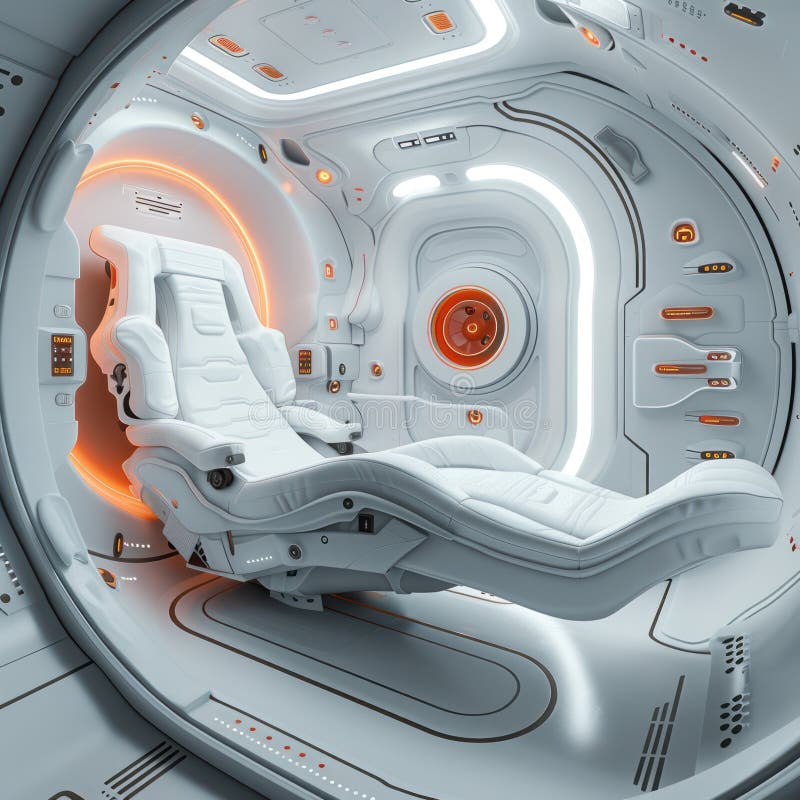 Spaceship Interior, Futuristic, Blue and White, Soft Lighting Stock ...