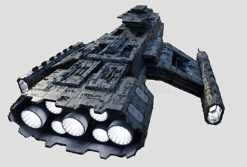 Spaceship Isolated on White Background, Rear View Stock Illustration ...