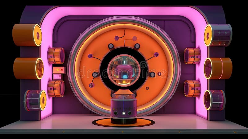 Spaceship or Lab Interior in Retro Futuristic Sci-fi Style with Round ...