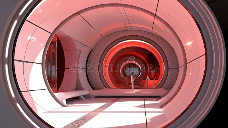 Spaceship or Lab Interior in Retro Futuristic Sci-fi Style with Round ...