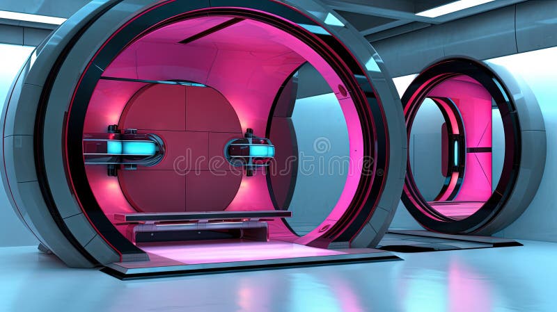 Spaceship or Lab Interior in Retro Futuristic Sci-fi Style with Round ...