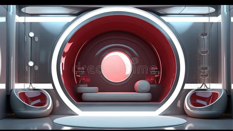 Spaceship or Lab Interior in Retro Futuristic Sci-fi Style with Round ...