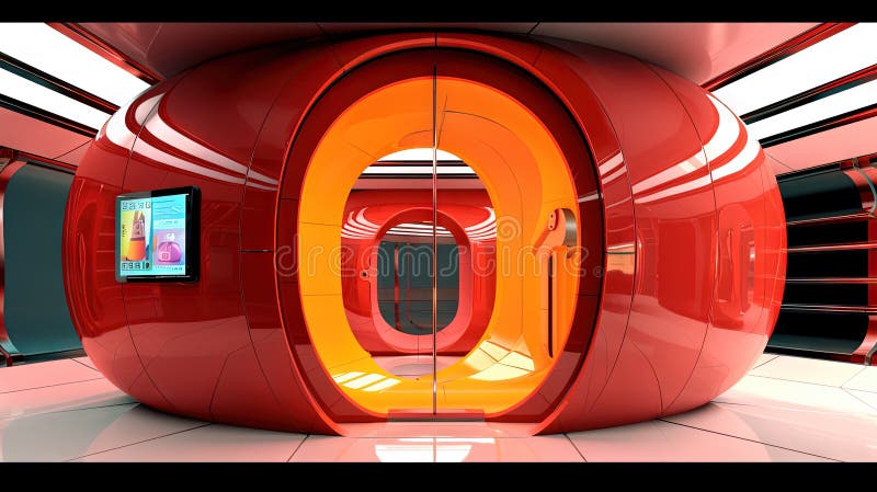 Spaceship or Lab Interior in Retro Futuristic Sci-fi Style with Round ...