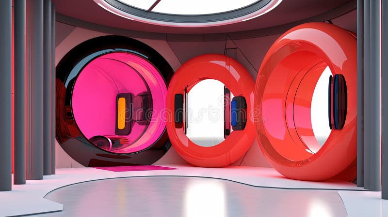 Spaceship or Lab Interior in Retro Futuristic Sci-fi Style with Round ...