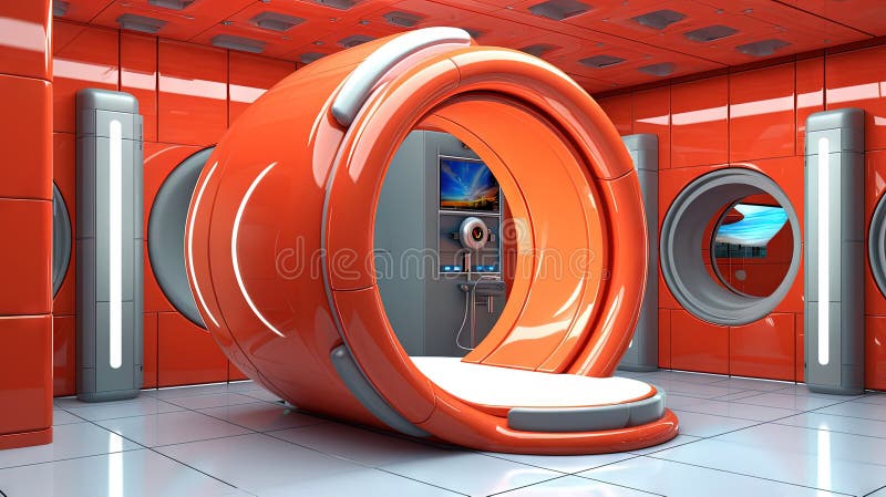 Spaceship or Lab Interior in Retro Futuristic Sci-fi Style with Round ...