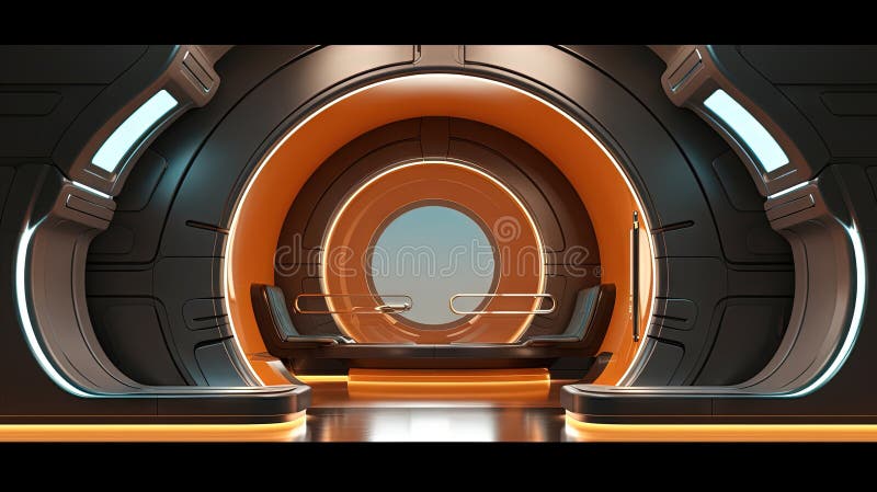 Spaceship or Lab Interior in Retro Futuristic Sci-fi Style with Round ...