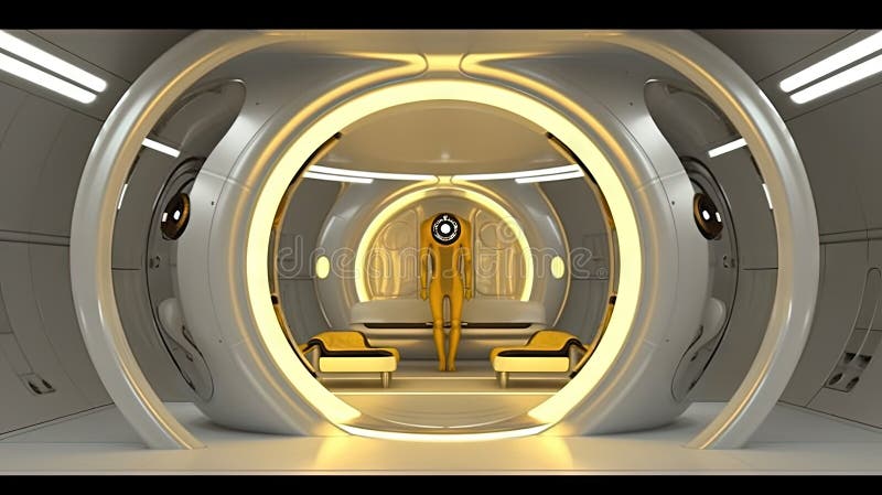 Spaceship or Lab Interior in Retro Futuristic Sci-fi Style with Round ...