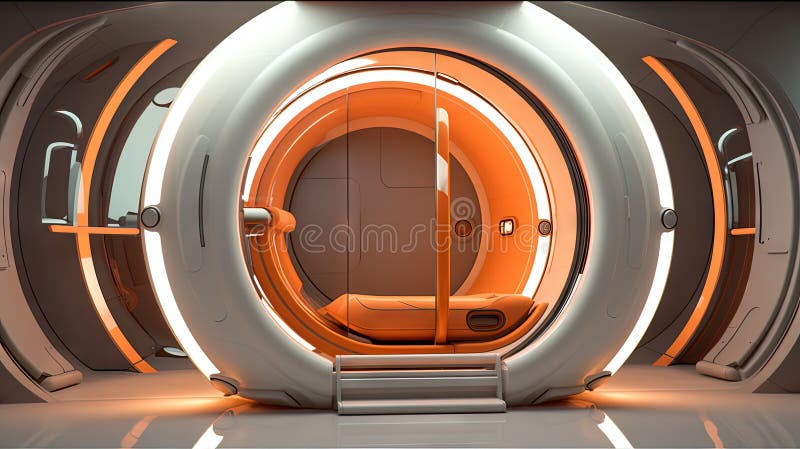 Spaceship or Lab Interior in Retro Futuristic Sci-fi Style with Round ...