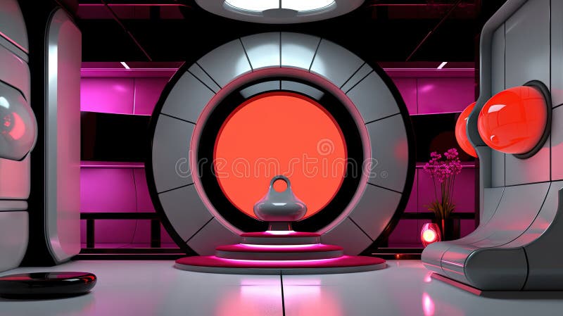 Spaceship or Lab Interior in Retro Futuristic Sci-fi Style with Round ...