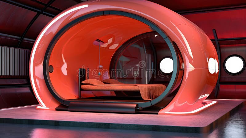 Spaceship or Lab Interior in Retro Futuristic Sci-fi Style with Round ...