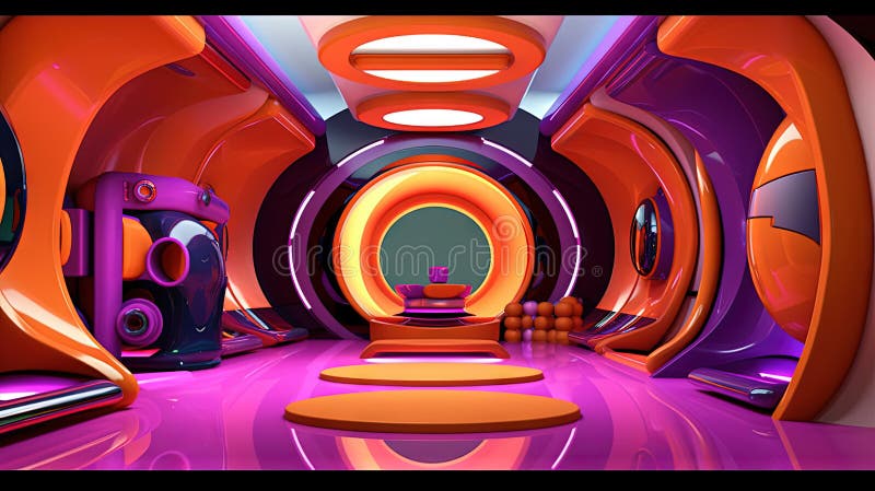 Spaceship or Lab Interior in Retro Futuristic Sci-fi Style with Round ...