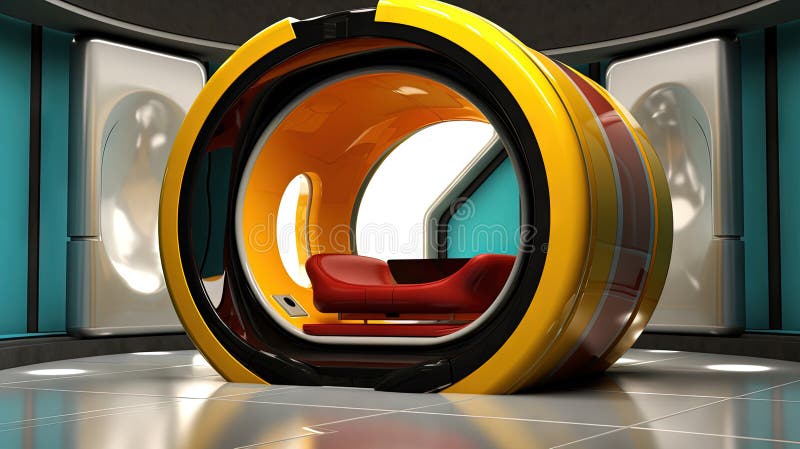 Spaceship or Lab Interior in Retro Futuristic Sci-fi Style with Round ...