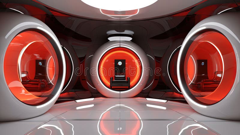 Spaceship or Lab Interior in Retro Futuristic Sci-fi Style with Round ...