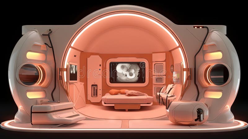 Spaceship or Lab Interior in Retro Futuristic Sci-fi Style with Round ...