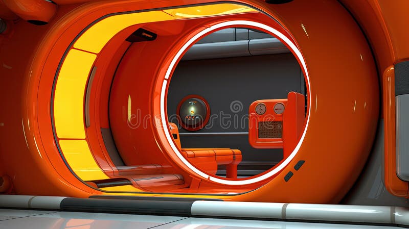 Spaceship or Lab Interior in Retro Futuristic Sci-fi Style with Round ...