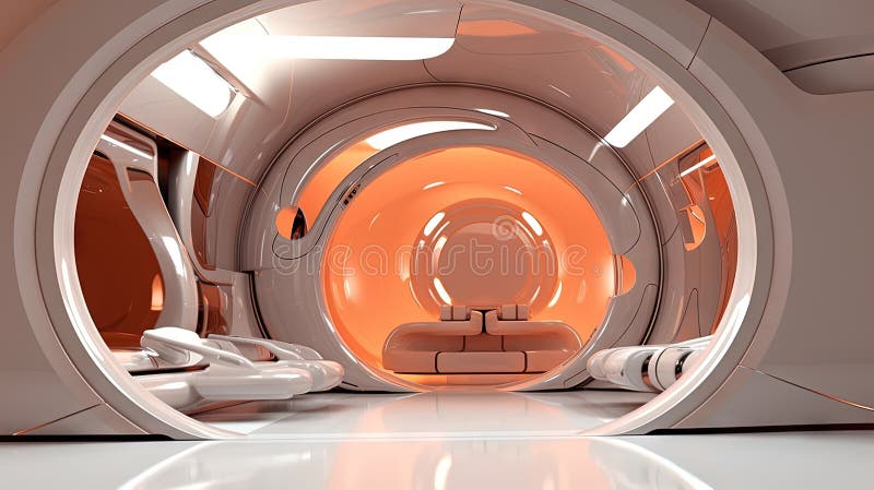 Spaceship or Lab Interior in Retro Futuristic Sci-fi Style with Round ...
