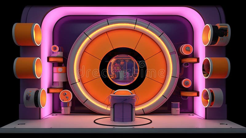Spaceship or Lab Interior in Retro Futuristic Sci-fi Style with Round ...