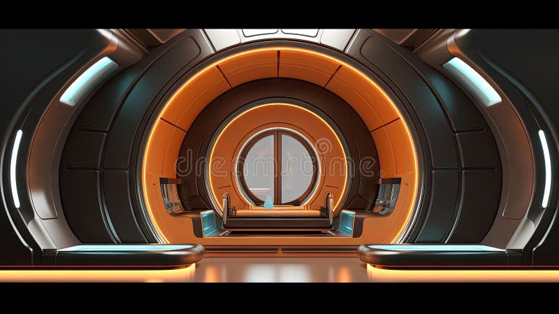 Spaceship or Lab Interior in Retro Futuristic Sci-fi Style with Round ...