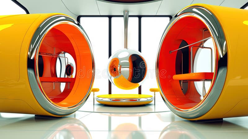 Spaceship or Lab Interior in Retro Futuristic Sci-fi Style with Round ...
