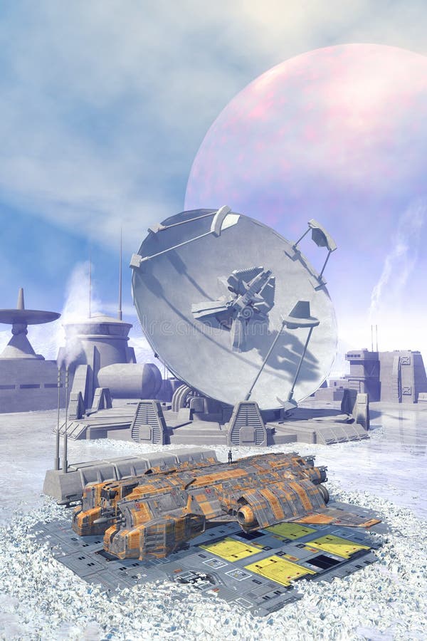 Spaceship Landed on a Frozen Outpost Stock Illustration - Illustration ...
