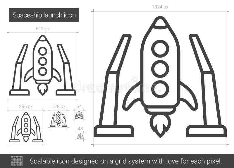 Spaceship Launch Line Icon. Stock Vector - Illustration of start, ship ...