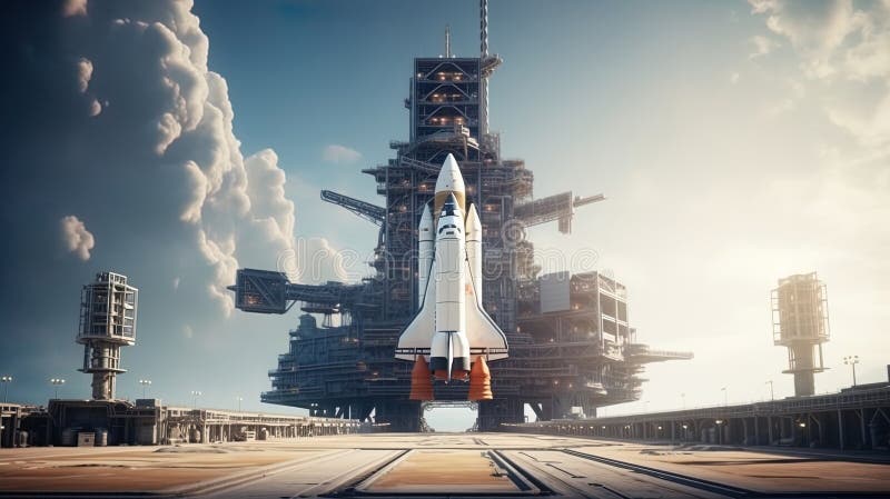 A Spaceship on the Launch Pad Stock Illustration - Illustration of astronomy, earth: 299277292