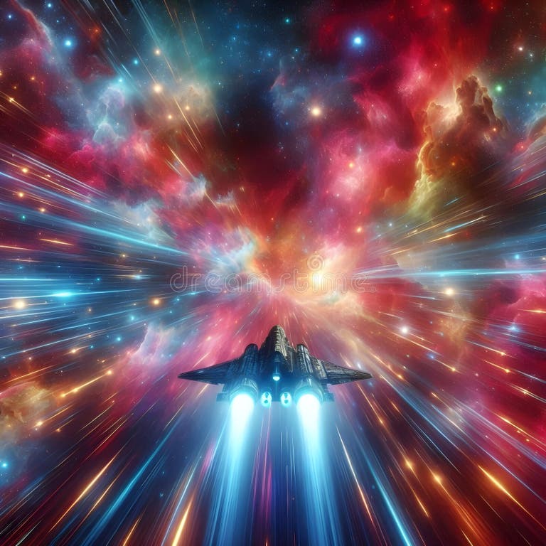 Spaceship in lightspeed stock illustration. Illustration of space ...