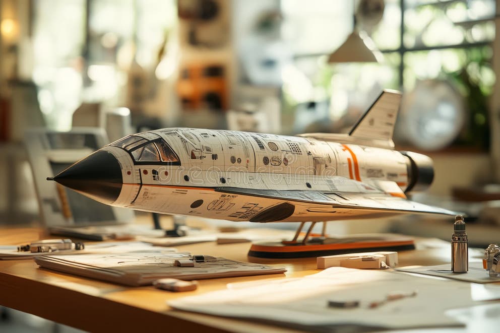 Spaceship Model Standing on Desk in Design Studio, Showcasing ...